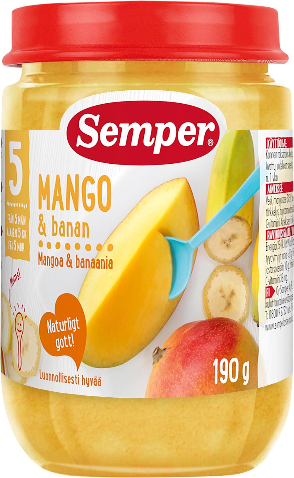 Köp Semper Mango och Bananpuré från 5 månader 190g | Apohem