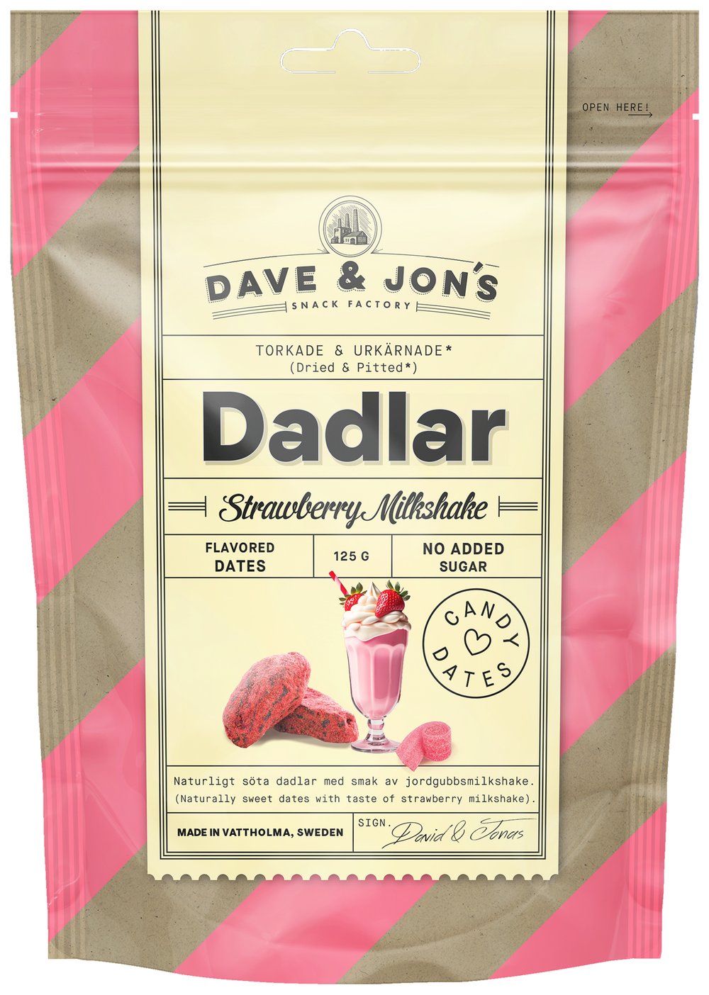 Köp Dave & Jon´s Dadlar Strawberry Milkshake 125 g | Apohem