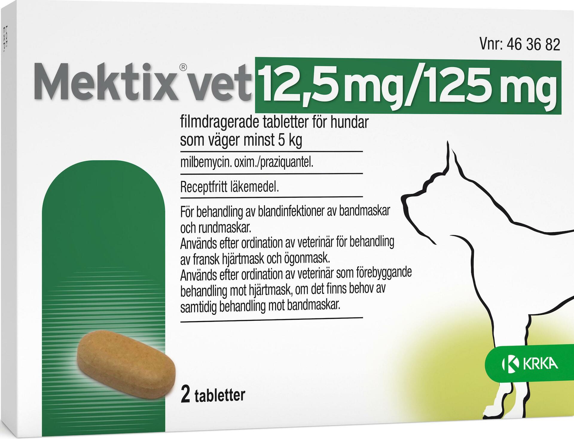 Köp Mektix.Vet 12,5mg/125mg Avmaskning Hund (+5kg) 2 tablett | Apohem
